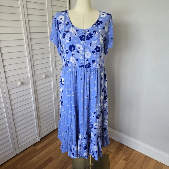 Woman Within | Dresses | Woman Within Blue Floral Rayon Midi Dress Size ...